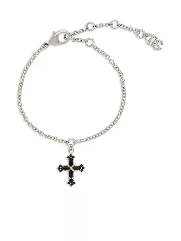 Dolce & Gabbana Crystal-embellished Cross Link Bracelet - Silver