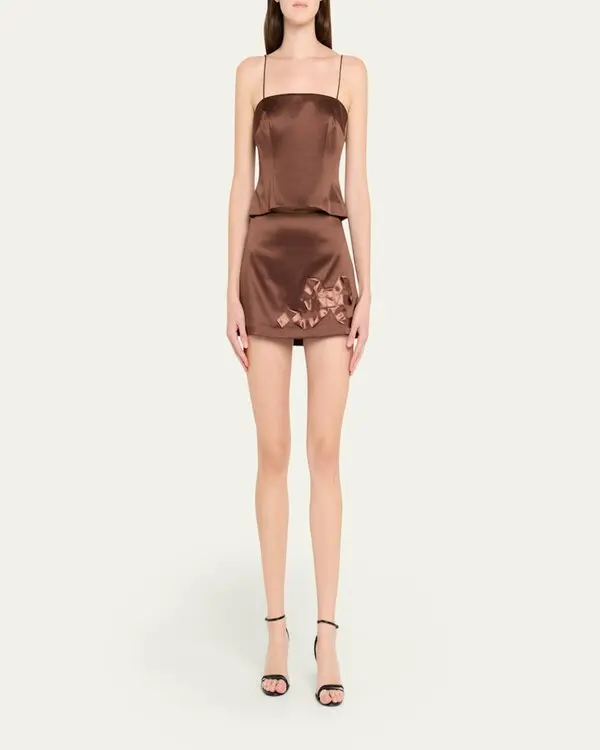LoveShackFancy Nadina Satin Mini Skirt