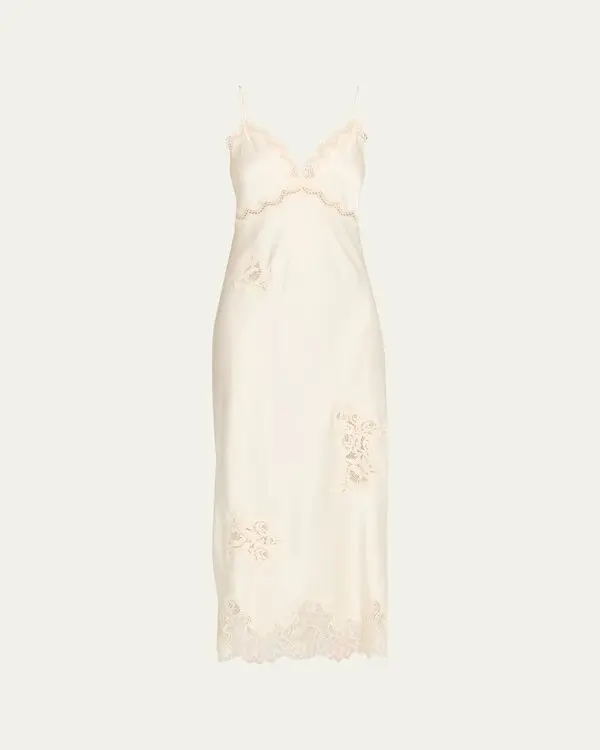 LoveShackFancy Sorone Satin Lace Maxi Slip Dress