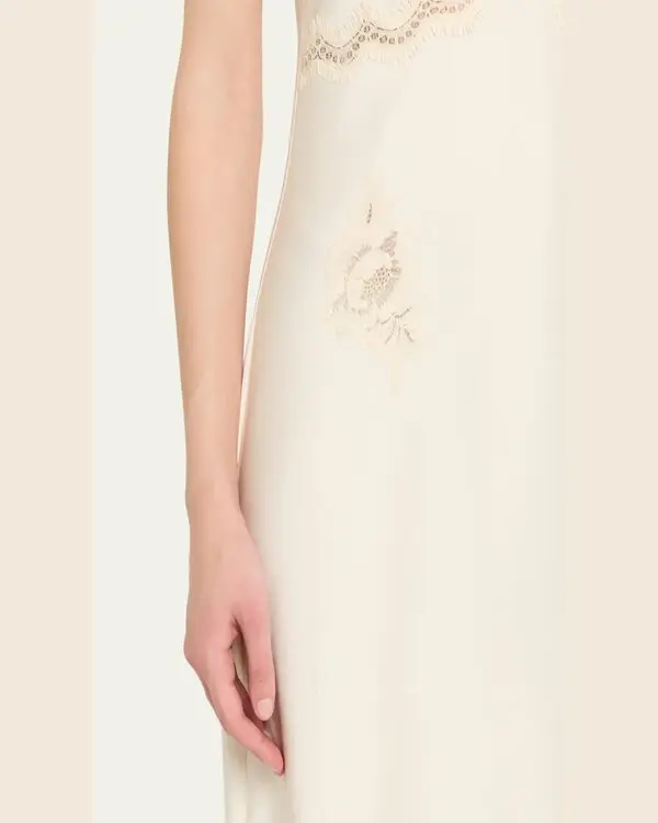 LoveShackFancy Sorone Satin Lace Maxi Slip Dress