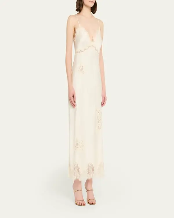LoveShackFancy Sorone Satin Lace Maxi Slip Dress