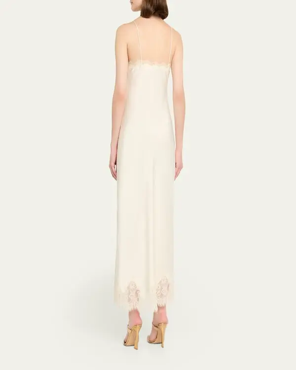 LoveShackFancy Sorone Satin Lace Maxi Slip Dress