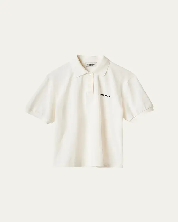 Miu Miu Short-sleeve Cotton Piqué Polo Shirt - Bianco
