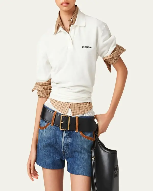 Miu Miu Short-sleeve Cotton Piqué Polo Shirt - Bianco