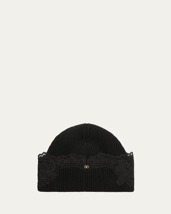 Valentino Garavani Vlogo Signature Cashmere & Lace Beanie - Nero