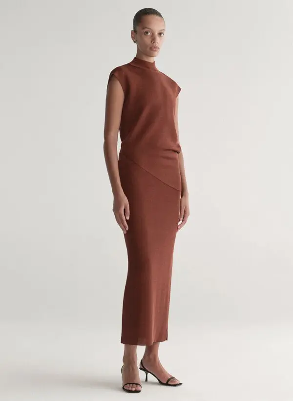 A.L.C. Clover Metallic Knit Midi Skirt - Rust