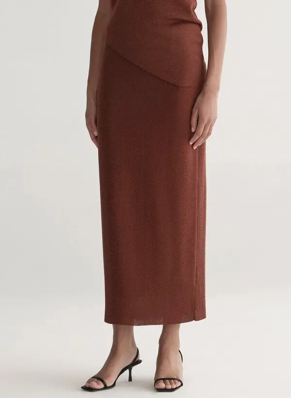 A.L.C. Clover Metallic Knit Midi Skirt - Rust