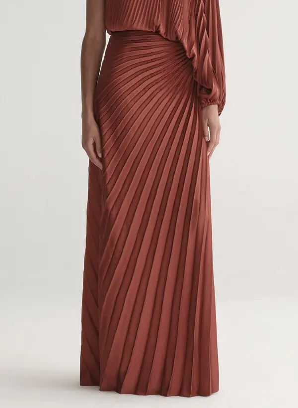 A.L.C. Bianca Satin Pleated Maxi Skirt - Rust