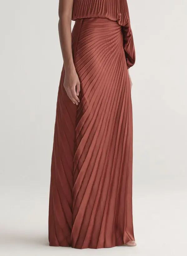 A.L.C. Bianca Satin Pleated Maxi Skirt - Rust