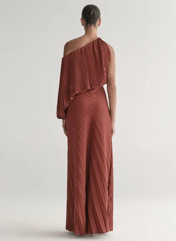 A.L.C. Bianca Satin Pleated Maxi Skirt - Rust