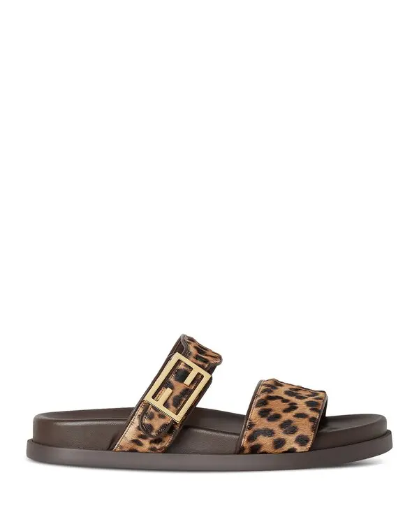 Fendi Feel Printed Calfskin Slides