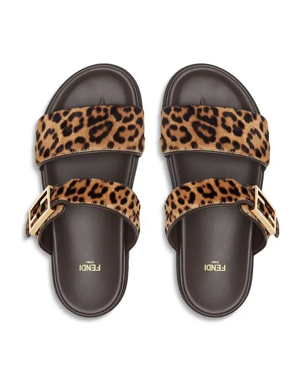 Fendi Feel Printed Calfskin Slides