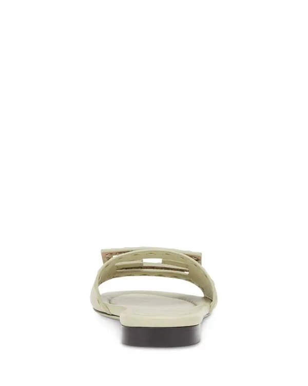 Fendi Baguette Leather Selleria Slides - Light Green