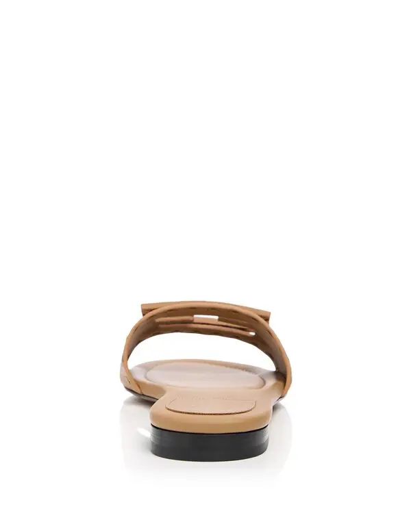 Fendi Baguette Leather Selleria Slides - Tan