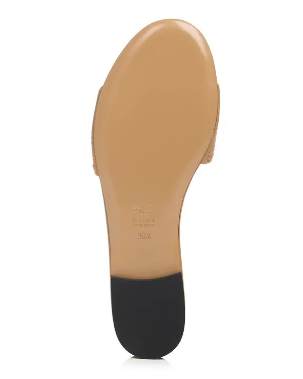 Fendi Baguette Leather Selleria Slides - Tan