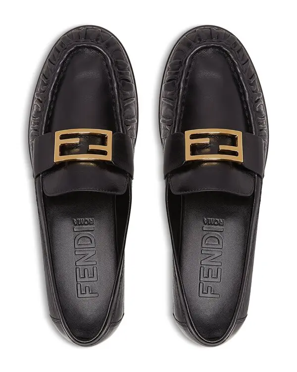 Fendi Black FF Logo Leather-Trim Slip-On Loafers Fendi FF Logo Leather Loafers | Saks Fifth Avenue main image 2