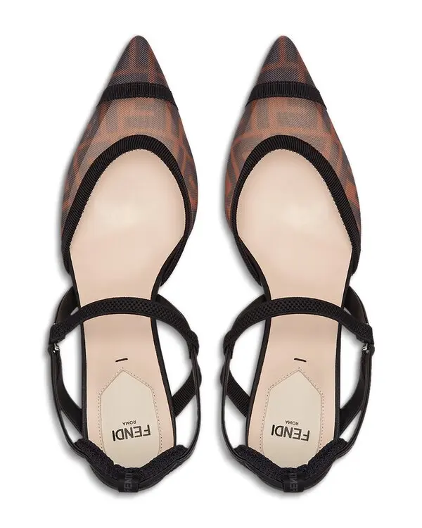 Fendi Colibri Lite Ff Mesh Mid-heel Slingbacks - Black/brown