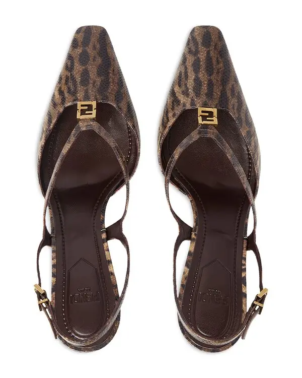 Fendi Ffold High Heel Printed Karung Slingbacks - Beige