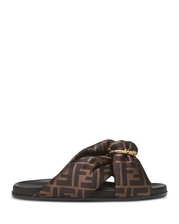 Fendi Feel Satin Ff Slides - Brown