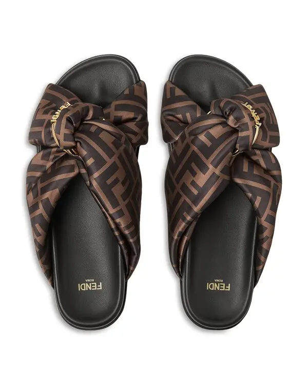 Fendi Feel Satin Ff Slides - Brown