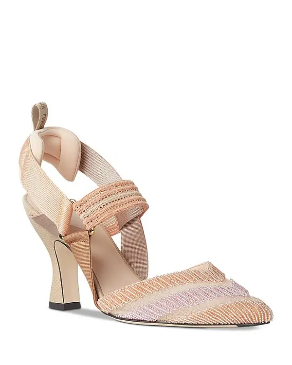 Fendi Colibri Beaded Mesh High Heel Slingbacks