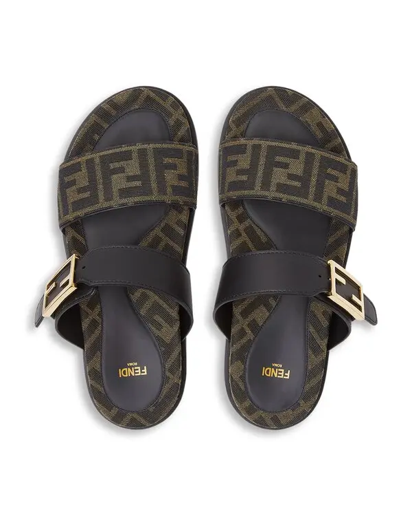 Fendi Feel Leather & Ff Fabric Sandals - Brown