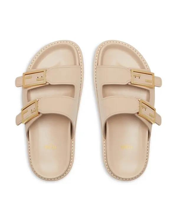 Fendi Feel Leather Slides - Beige