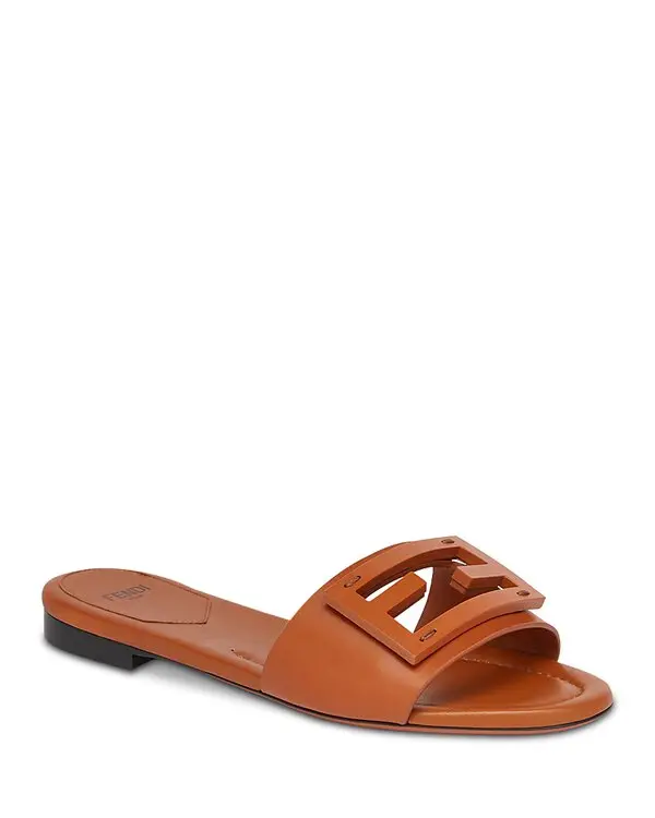 Fendi Baguette Leather Slides - Cuoio