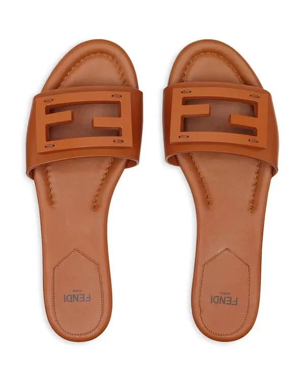 Fendi Baguette Leather Slides - Cuoio