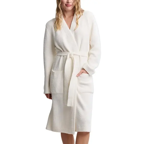Barefoot Dreams Cozychic Luxe Robe With Rib Detail - Pearl