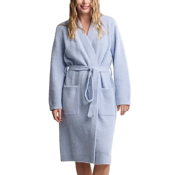 Barefoot Dreams Cozychic Luxe Robe With Rib Detail - Snow Drop