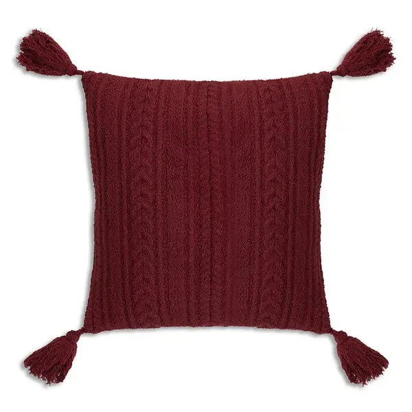 Barefoot Dreams Cozychic Cable Pillow With Tassels, 20 - Crimson