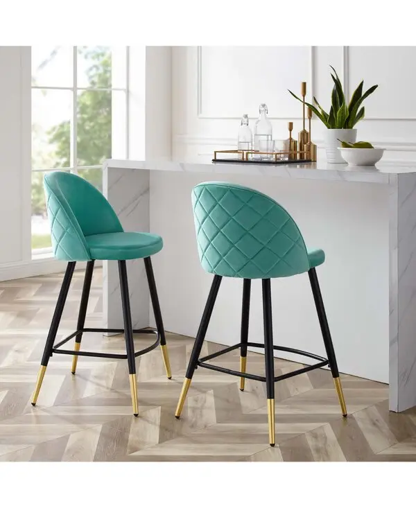 MODWAY Cordial Performance Velvet Counter Stools, Set Of 2 - Mint