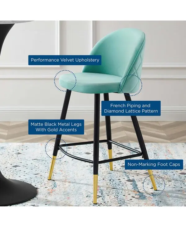 MODWAY Cordial Performance Velvet Counter Stools, Set Of 2 - Mint