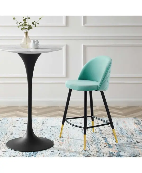 MODWAY Cordial Performance Velvet Counter Stools, Set Of 2 - Mint