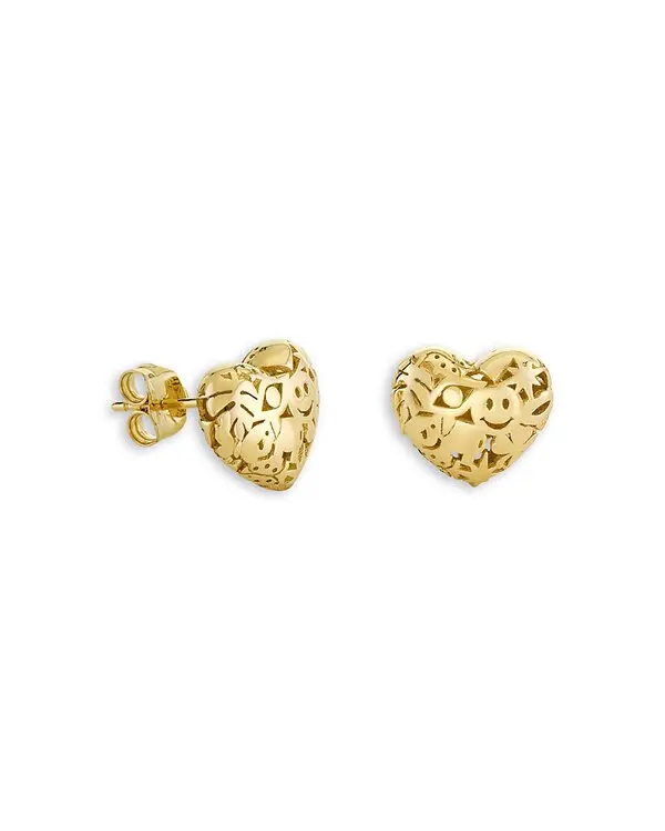 SYDNEY EVAN 14k Yellow Puffy Icon Heart Stud Earrings - Gold