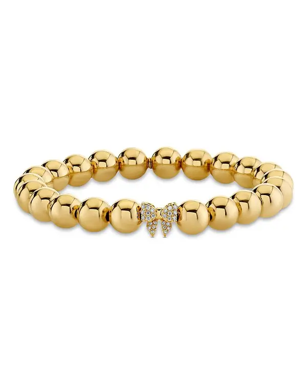 SYDNEY EVAN 14k Yellow Diamond Bow Beaded Bracelet - Gold
