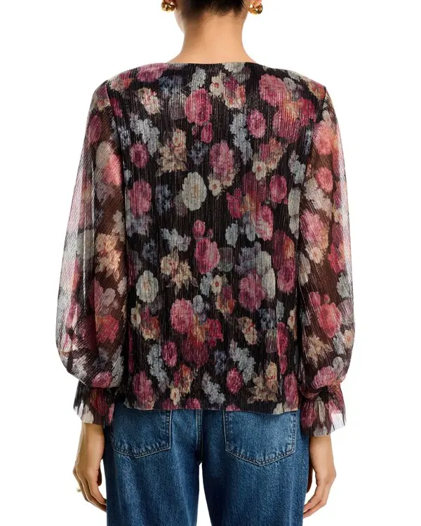 Vince Camuto Metallic Threaded Balloon Sleeve Top - Rich Black