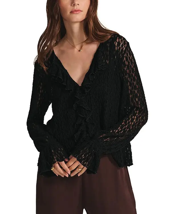 Velvet By Graham & Spencer Natalie Ruffled Lace Blouse - Black