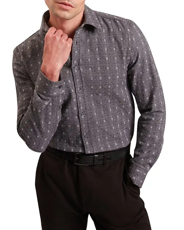 Ted Baker London Vyser Regular Fit Jacquard Check Shirt - Grey