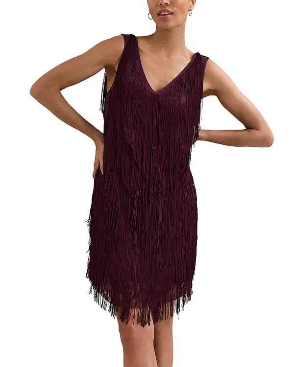 PHASE EIGHT Meryl Fringe Dress - Burgundy