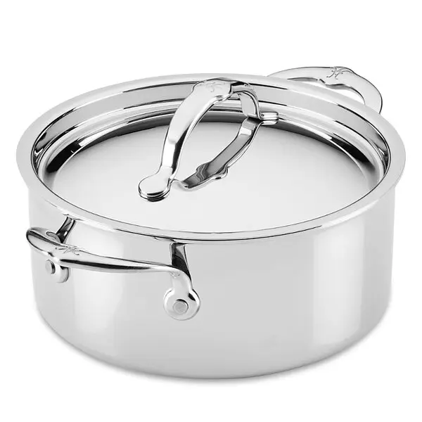HESTAN Probond Luxe 4 Quart Polished Professional Clad Stainless Steel Soup Pot With Lid - Silver