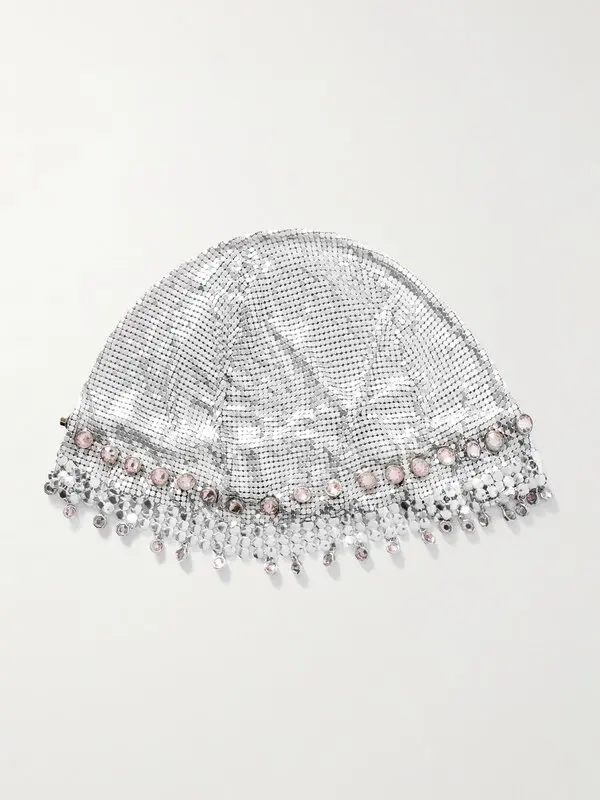 Rabanne Fringed Crystal-embellished Chainmail Hat - Silver