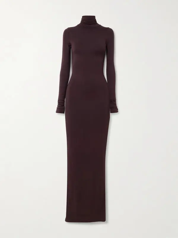 Eterne Stretch-modal Jersey Turtleneck Maxi Dress - Brown