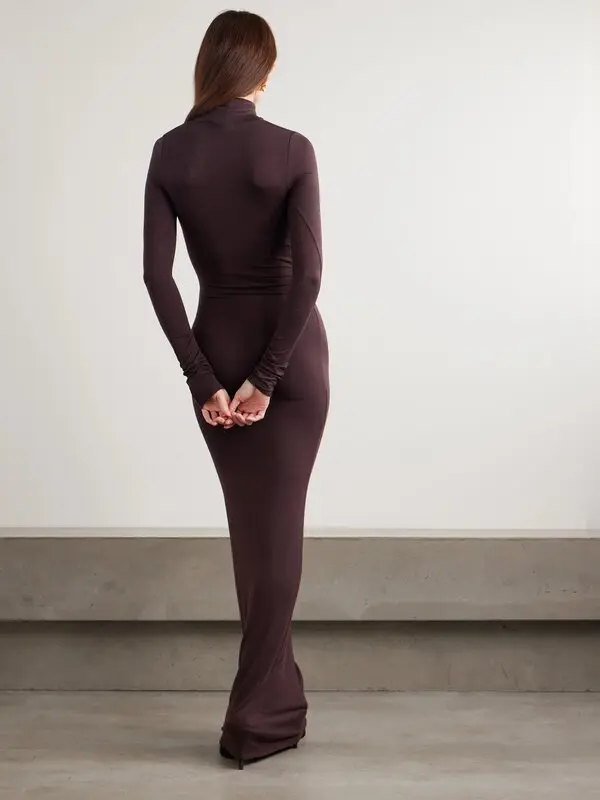 Eterne Stretch-modal Jersey Turtleneck Maxi Dress - Brown