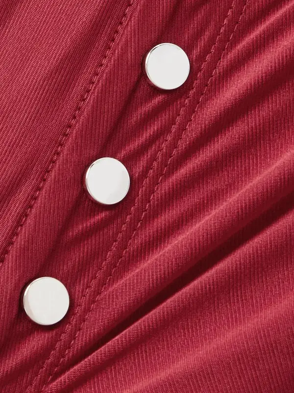 Rabanne Button-detailed Gathered Jersey Midi Dress - Red