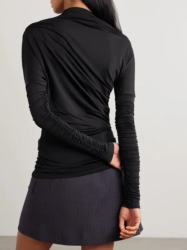 GANNI Asymmetric Draped Satin-jersey Top