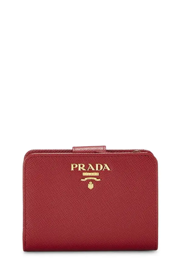 Prada Saffiano Zip Around Compact Wallet - Red