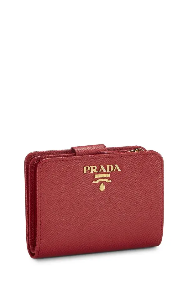 Prada Saffiano Zip Around Compact Wallet
