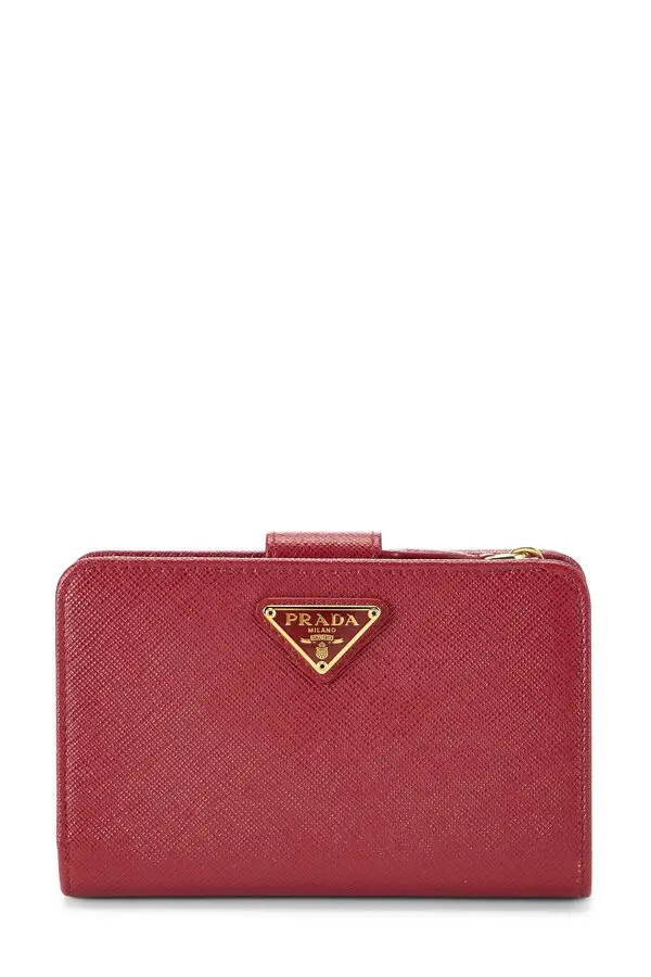 Prada Saffiano Zip Around Compact Wallet - Red